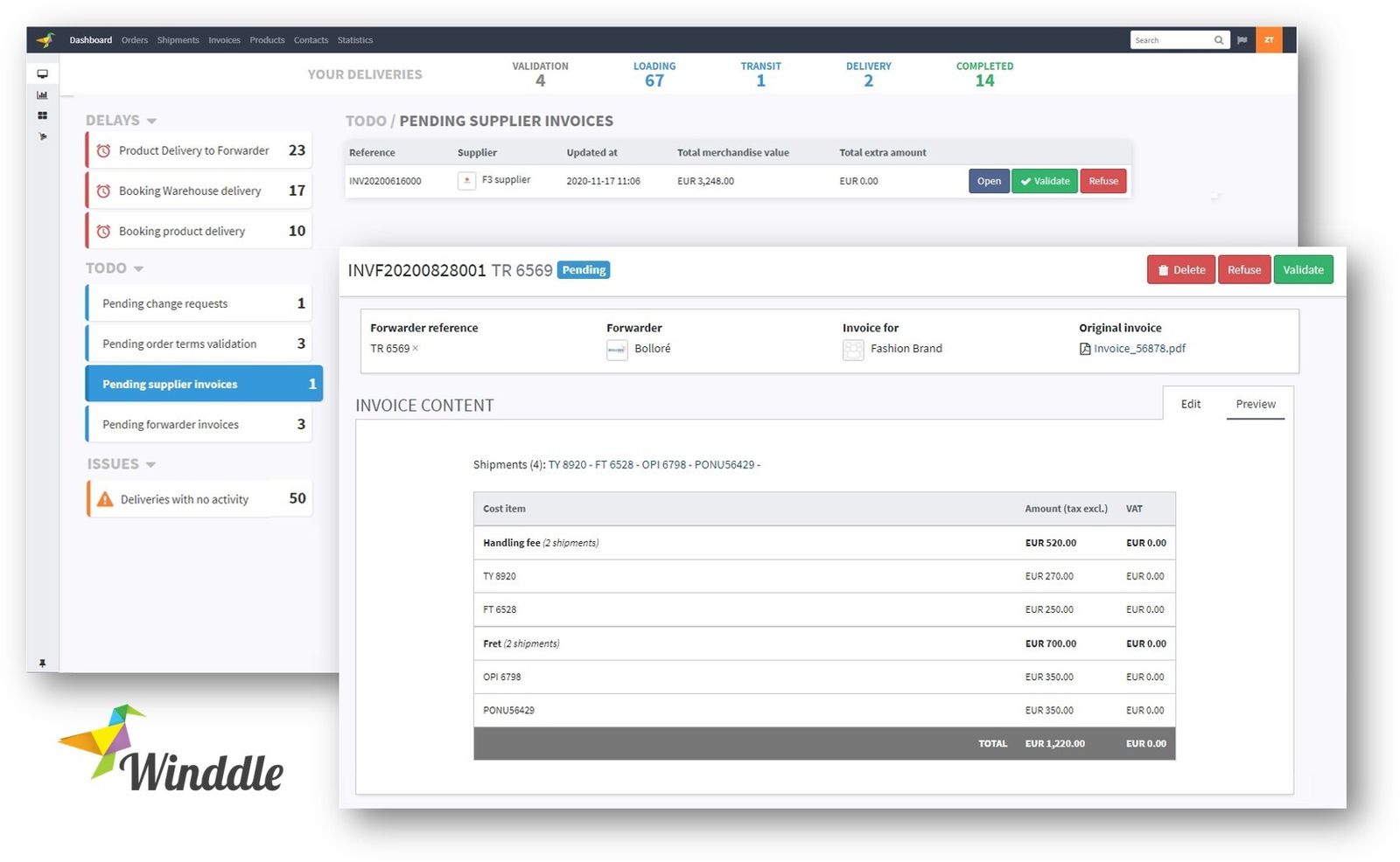 Winddle offers new features to optimize suppliers and transport invoices management - Winddle
