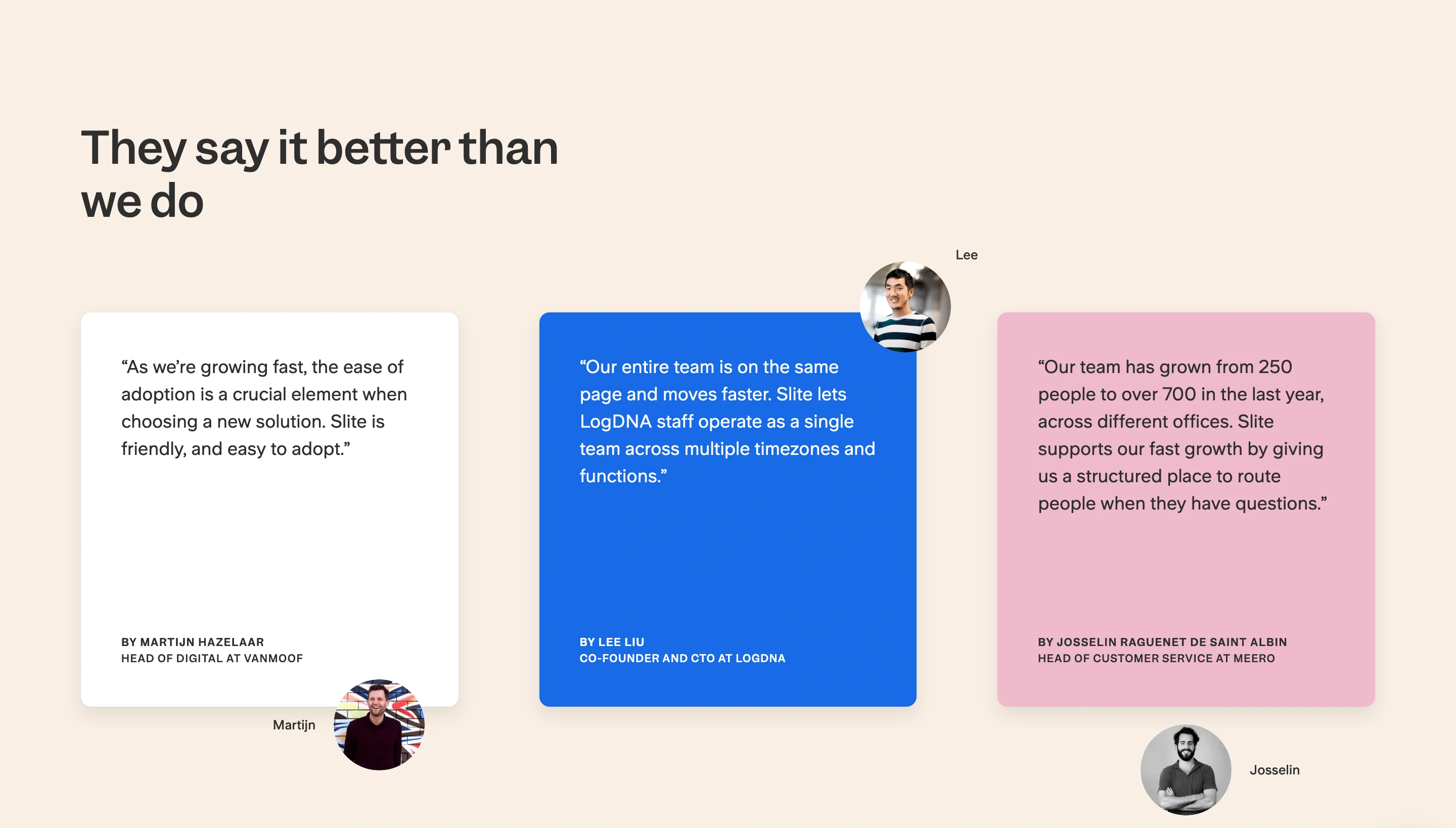 Slite Pricing Page Section Testimonials | Testimonial Section Design