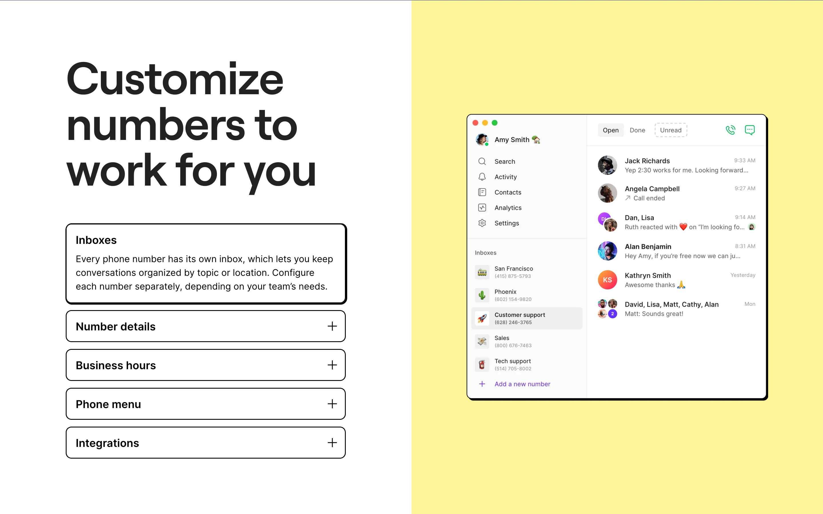 Openphone Home Page Section Customize Number | Feature Section Design