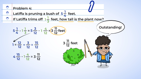 MightyOwl - Solving word problems - adding and subtracting fractions