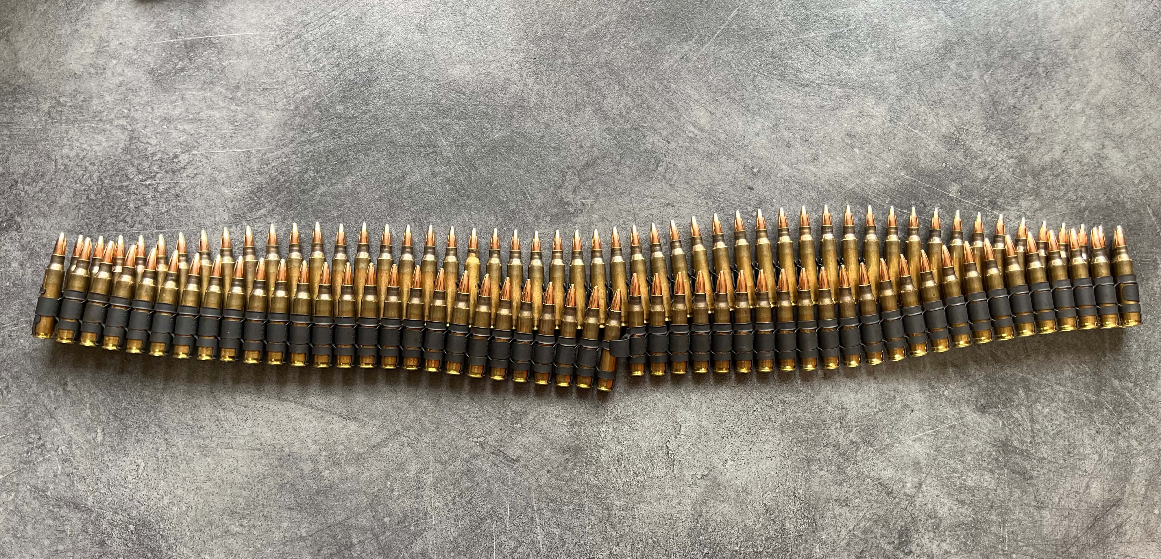 AMMO BELT 5.56 .223 CALIBRE M249 MINIMI 100x LINKED INERT BULLETS