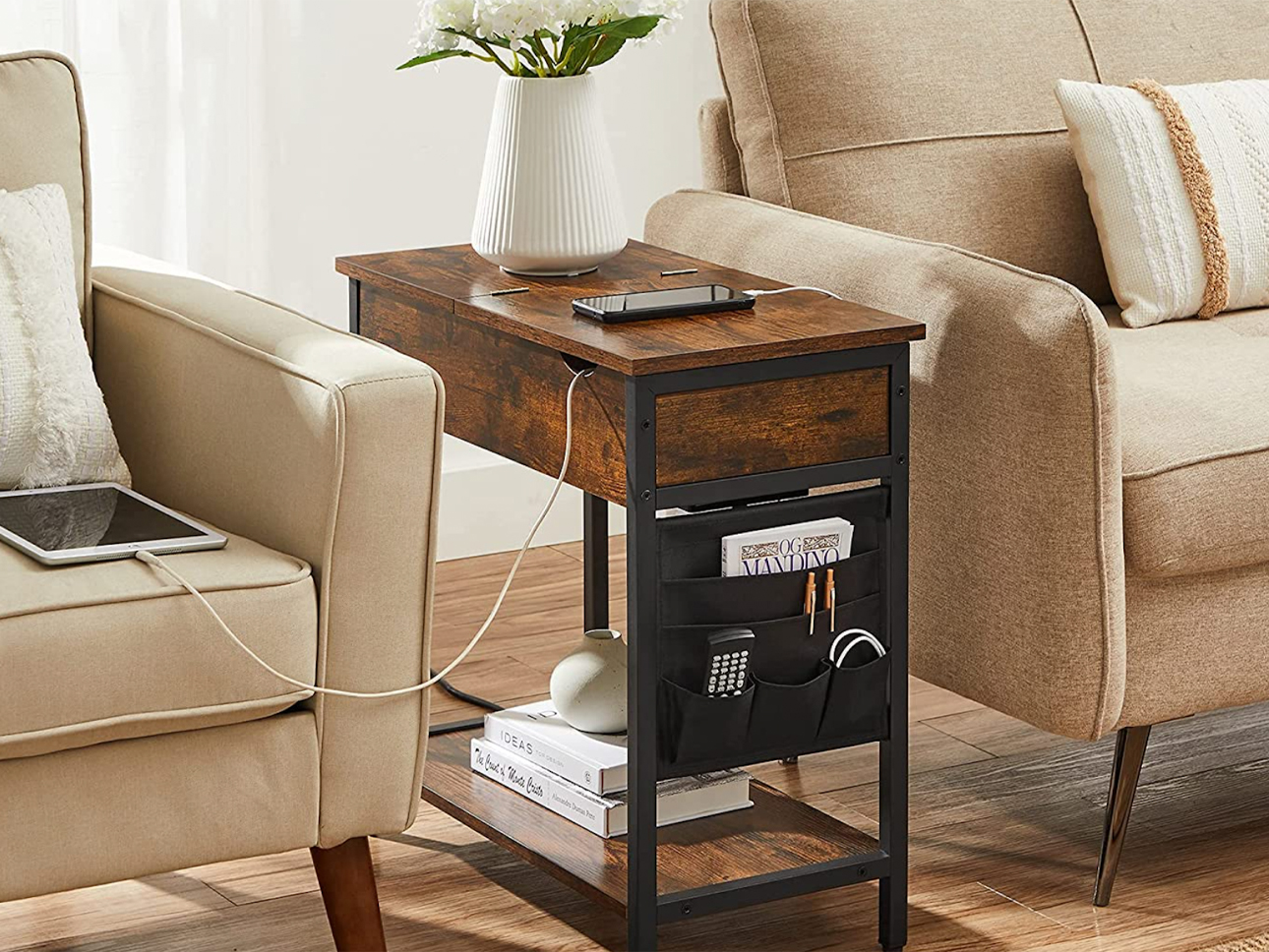 Side Table with Charging Station: Power Hub | National Assemblers