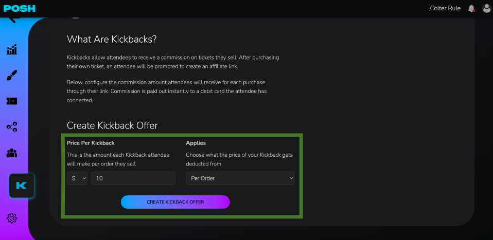How to Enable Kickback on POSH