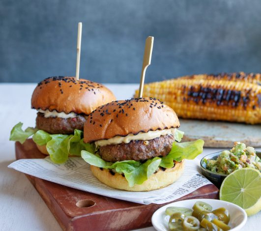 JALAPENO, LIME & CHEESE BURGER ON BRIOCHE WITH GUACAMOLE & AIOLI ...