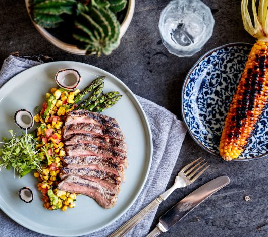 GRILLED SCOTCH FILLET, PARMESAN POLENTA CHIPS, CHARRED PAPRIKA & WALNUT ...