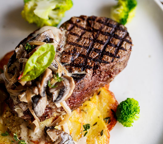 SEARED EYE FILLET WITH POTATO & THYME GALETTE, MUSHROOM MARSALA CREAM ...