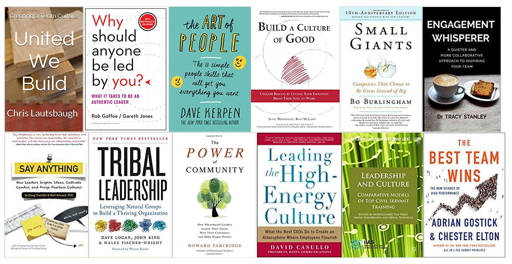 A collection of more than 200 books on company culture and their covers
