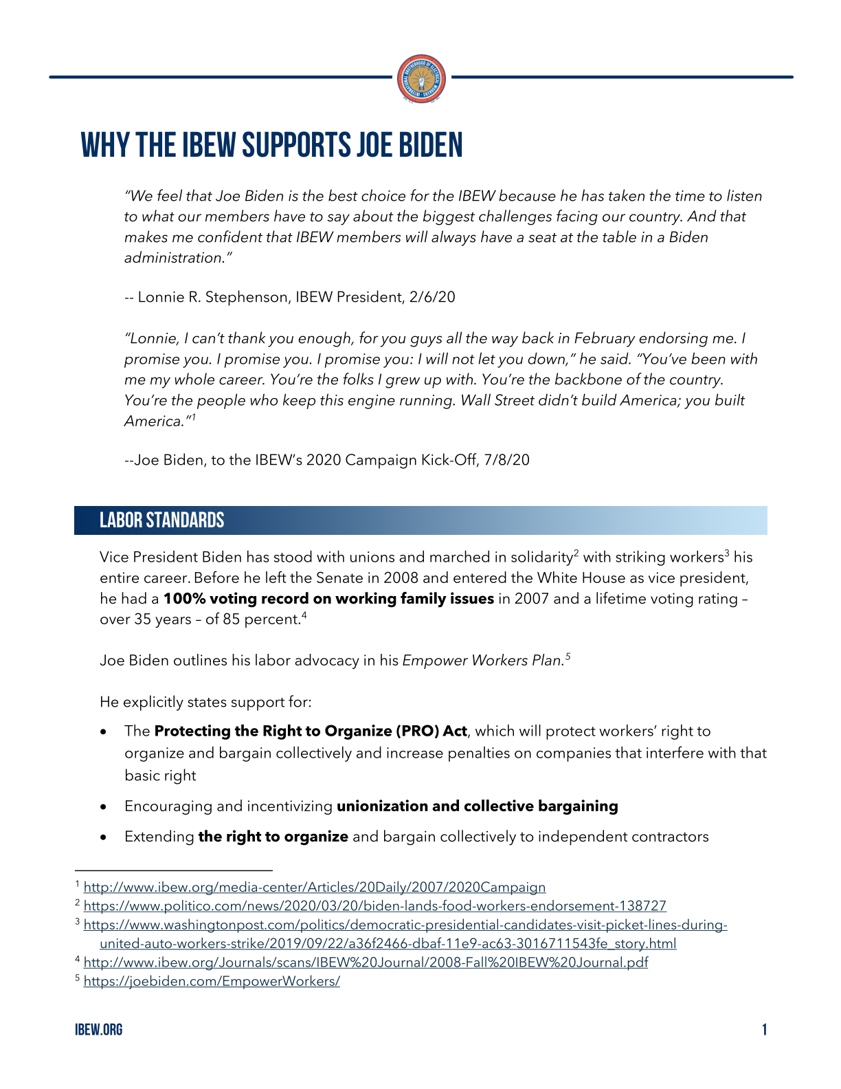 Why the IBEW Supports Joe Biden