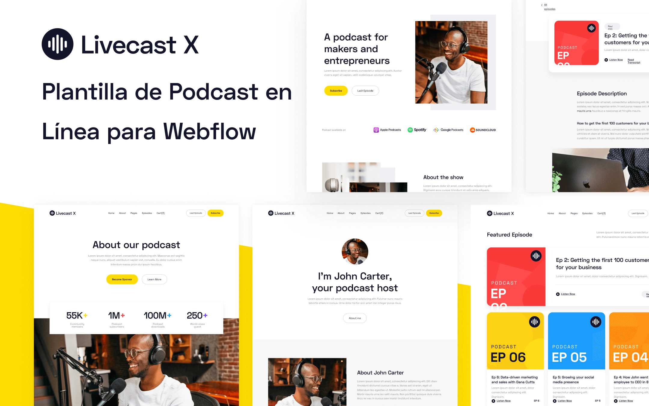 Plantilla de Podcast en Línea para Webflow - Livecast X | BRIX Plantillas