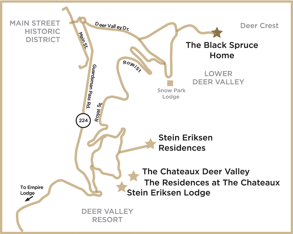 The Black Spruce Deer Crest Estates Rental Area Map & Floor Plans